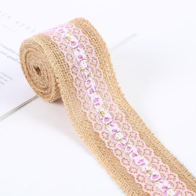 Cina 6.5cm Jute Burlap Ribbon Plain Satin Woven Edge 10 Yards Eco Friendly in vendita