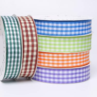 China Polyester Plaid Lattice Ribbon For Bow Making And Gift Packing for sale