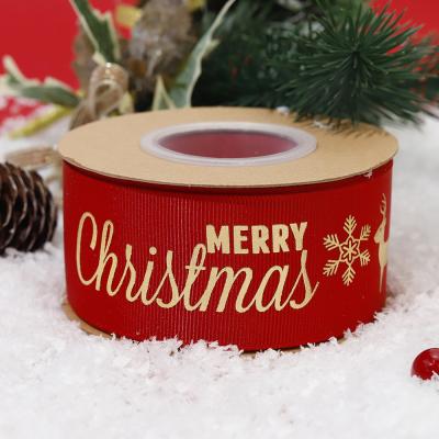 China Gold Foil Printed Christmas Ribbon Red Personalised Christmas Ribbon for sale