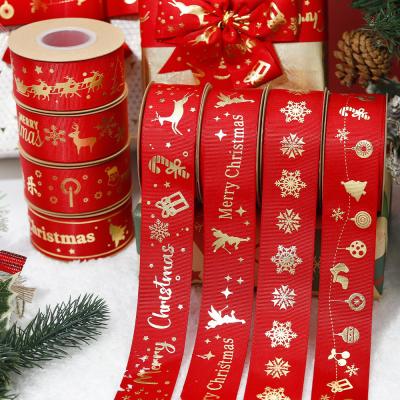 China Gold Foil Printed Christmas Ribbon Red Personalised Christmas Ribbon for sale