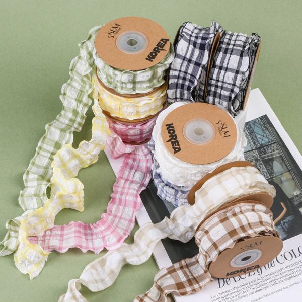 Quality Korea Lattice Blue And White Gingham Ribbon 38mm Polyester Pink Tartan Ribbon for sale