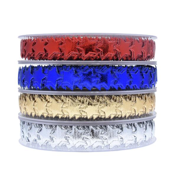 Quality 15mm*15m Ultrasonic Star Wired Ribbon Plain Pattern Jacquard Ribbon for sale