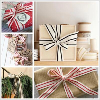 Cina 10mm-38mm*10y Black And Red Striped Cotton Ribbon per imballaggio regalo e accessori per abbigliamento in vendita