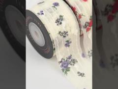 Bloemengedrukt gepersonaliseerd organza lint 4cm Flora Ivory Organza lint