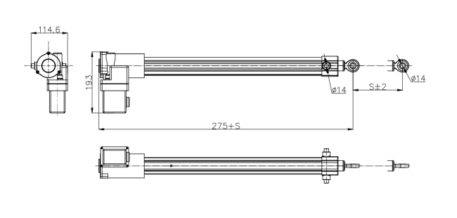 U15A Linear Actuator Dimensional Diagram