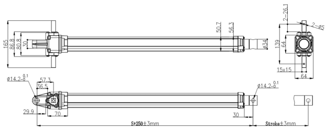 U18 Manual Linear Actuator dimensional diagram