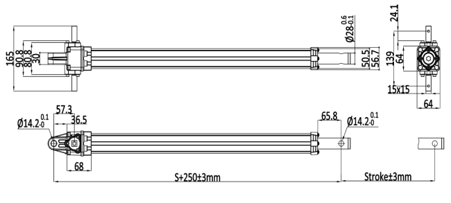 U18C Linear Actuator dimensional diagram and measurements