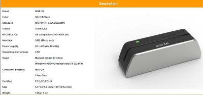 China 5.5*1.6*1.6 inch MSR-X6 Magnetic Stripe Smart USB Card Reader Writer Other Type for sale