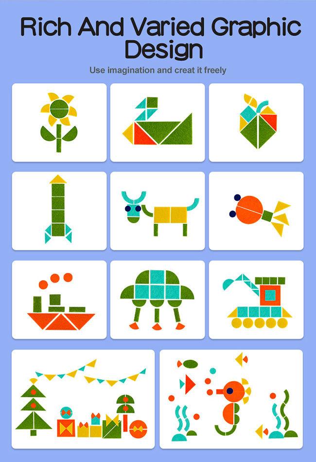 La forma geométrica sentida básica 9 desconcierta las etiquetas engomadas animales sentidas CMYK del pensamiento creativo que imprimen 1