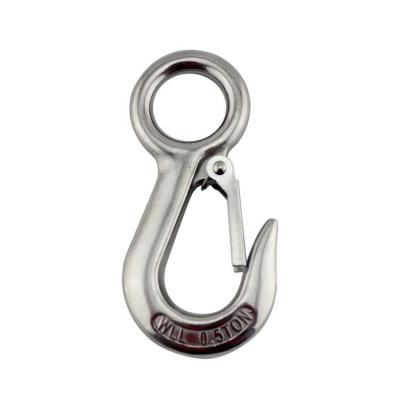 China 304 Stainless Steel Large Eye Crane Lifting Hook with Latch OEM and Durable Design for sale