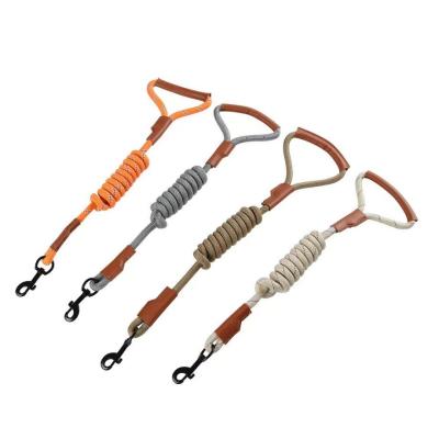 China Comfortable Leather Grip Dog Leash Nylon Braided Rope Reflective, Night Safety for sale
