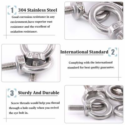 China High Quality Grade Fastener Nut M6-M36 Eye Bolt with Stainless Steel 304/316 for Industry Ring Bolt for sale
