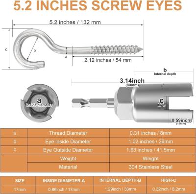 China 304 Stainless Steel Heavy Screw Eye Hook Wood Terminal Eye Screw with Galvanized Finish for sale