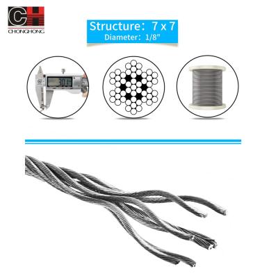 China 1/8 T304 Stainless Steel Aircraft Cable Railing Wire Rope for Cable Railing Kits 500m 1000m per Reel Cranes OEM Accepted for sale