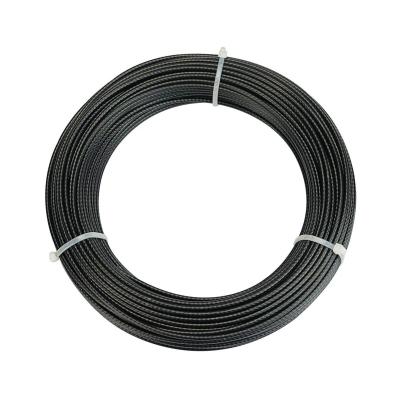 China PP/PE/PU/PVC/PA/Nylon 1.2-1.8mm Black Polypropylene Coated Steel Wire Rope 7x7 Tolerance ±1% With Si Content % 0.1 for sale