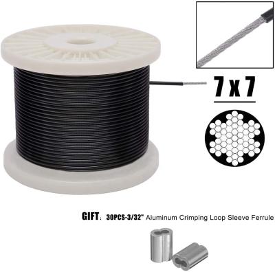China PP/PE/PU/PVC/PA/Nylon 1.2-1.8mm Black Polypropylene Coated Steel Wire Rope 7x7 Tolerance ±1% With Si Content % 0.1 for sale
