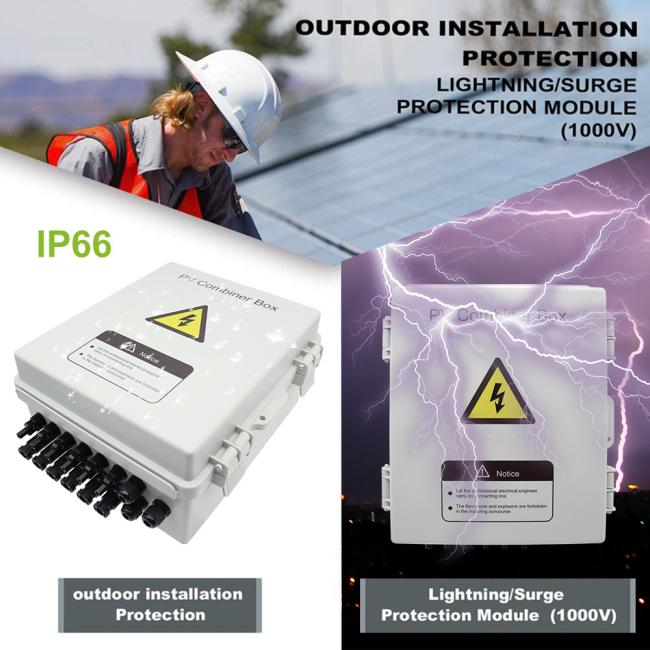 PV6/1 DC Plastic Solar PV Combiner Box 6 in 1 out 6 Strings PV Array Solar Panel Combiner Box IP65 Solar Junction Box for Solar Power System DC 1000V