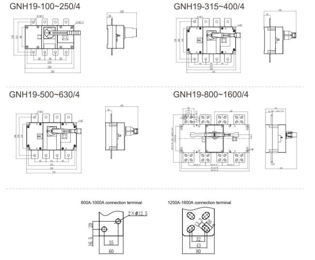 Solar PV Isolator Switch DC1000V 1500V 160A 250A 400A 630A 800A 1250A Disconnector Switch