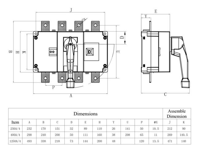 Solar PV Isolator Switch DC1000V 1500V 160A 250A 400A 630A 800A 1250A Disconnector Switch