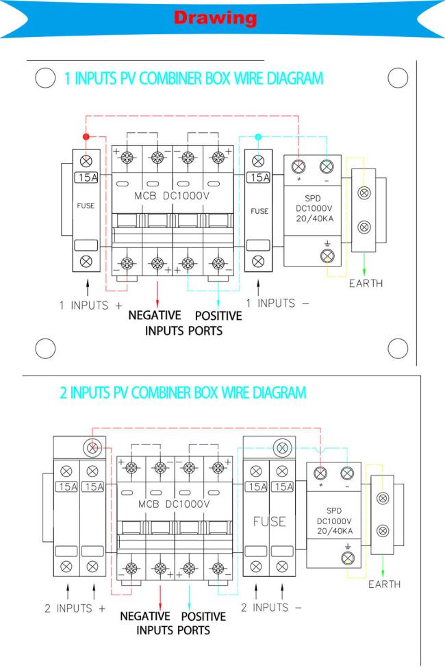 PV Combiner Box DC 550V 2 Strings 2 in 1 out Circuit Breaker Box Battery Solar PV Monitor Plastic Combiner Box