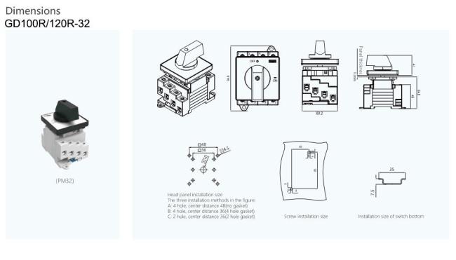 IP66 Waterproof 32A Panel Mounting Cage Type DC Disconnector Switches Isolating Switch Box DC Isolators