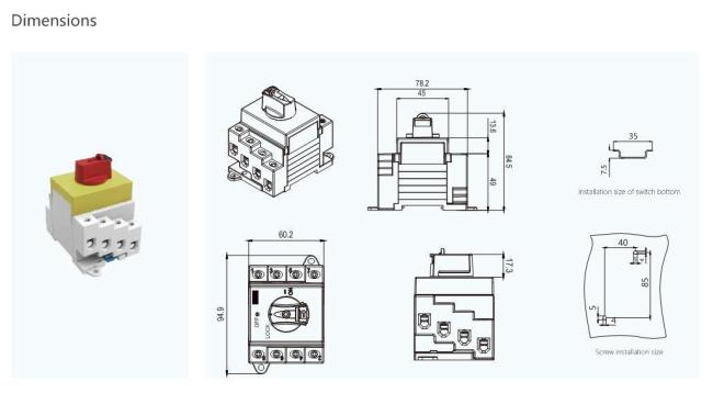 1500VDC 32A Distribution Board Series Cage Type Solar DC Isolator IP66 Waterproof Isolated Switch