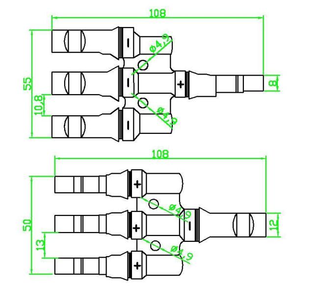 Mc4 T3 Connector Mc4 3 in 1 out Connector for Multiple PV Solar System Connector