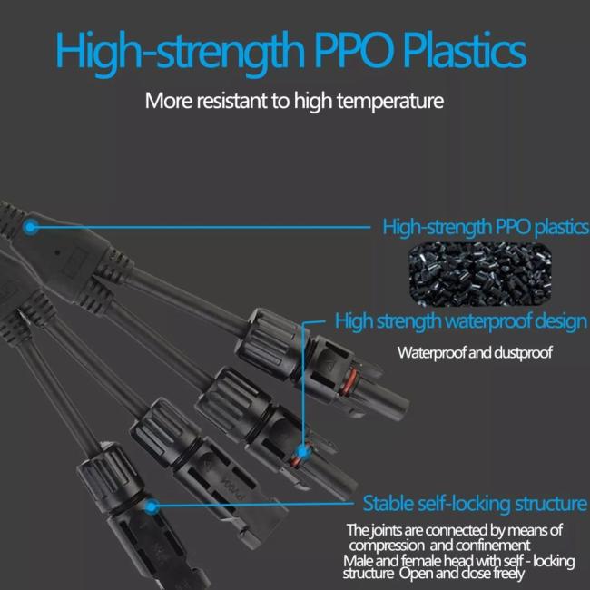 IP67 Waterproof PV Solar Branch Connector 2 to 1 Male and Female Cable Y Type Mc4 Solar PV Connectors