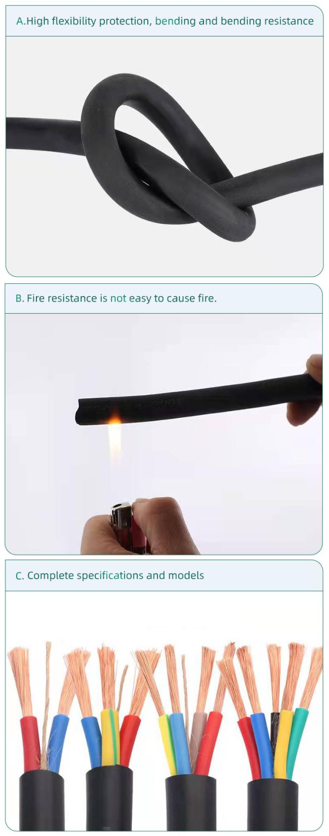 Factory High Quality 3 Core 1.5mm2 Flexible Copper Conductor Insulated Sheathed Rubber Cable
