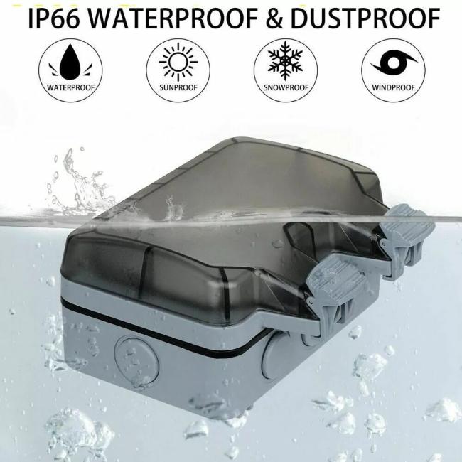 IP66 10A 2gang Weatherproof Switch Socket Box Double Socket Electrical Socket Switch Outdoor Waterproof Enclosure Box