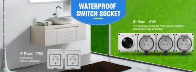 IP66 Weatherproof Wall Socket and Switch for Outdoor 1 Gang Switch+2 Gang UK Socket