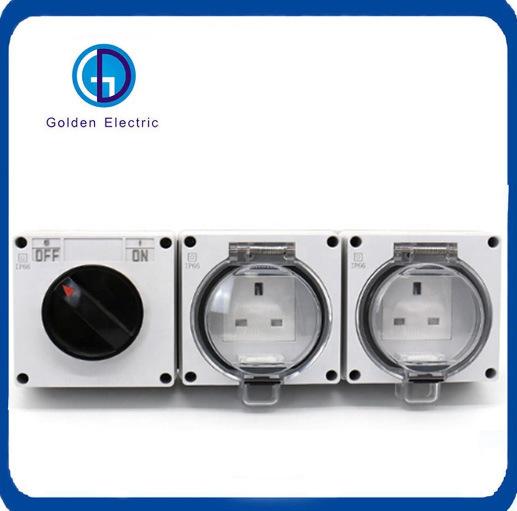 IP66 Weatherproof Wall Socket and Switch for Outdoor 1 Gang Switch+2 Gang UK Socket