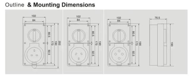 4 Pin IP66 Waterproof Combination Industrial Isolating Socket Switch Au Standard 56CV432 500V 10A 20A 32A 40A 50A