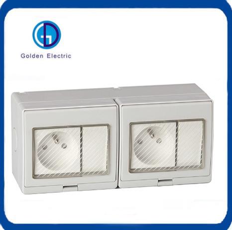 French Type 16A 2 Gang Switch 2 Gang Socket Surface Mounted Waterproof Switch Socket