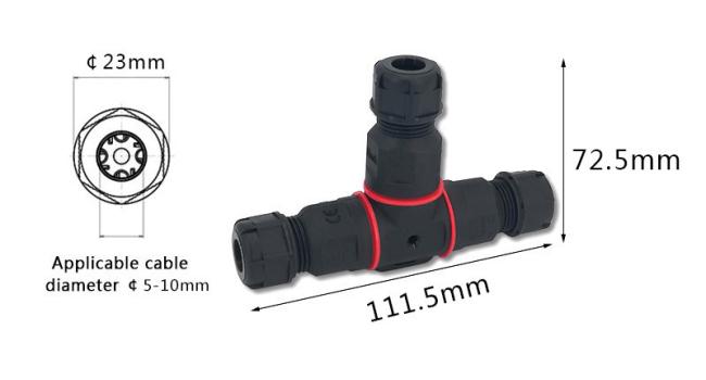 T Shape 3 Pin 250V 24A IP68 Waterproof Connector Cable Wire Gland Sleeve Connector Quick Connect Waterproof Connector