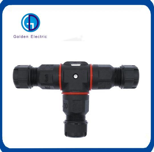 T Shape 3 Pin 250V 24A IP68 Waterproof Connector Cable Wire Gland Sleeve Connector Quick Connect Waterproof Connector