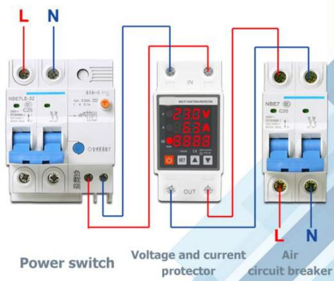 DIN Rail Adjustable Over and Under Voltage Protective Device Protector Relay with Current Protection Kwh Energy Merter