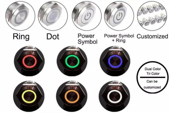 Customizable IP67 Push Button Switch Factory Outlet Metal / Plastic Momentary / Latching 12mm, 16mm, 19mm, 22mm, 25mm, 30mm