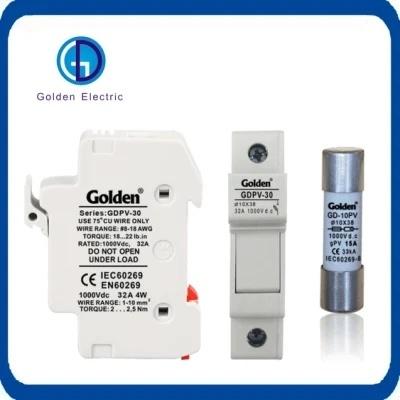 Solar PV Control Fuse Holder DC 1000V 1p 10A 16A 20A 25A 32A Electric Ceramic Cylinder Fuse Link Fuse Base with Indicator