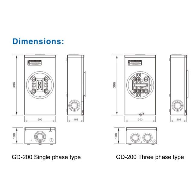 Energy 200A Hub Generator 7jaws Ringless Type Series 3 Phase Meter Base Square Meter Socket