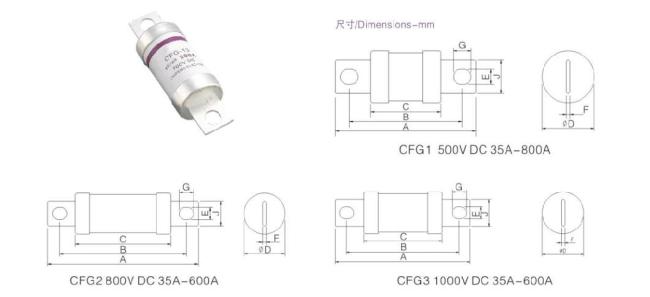 35-600A 150V 500V 700V DC Car Fuse EV Fuse Ar Type Fast Auto Fuse for Electric Vehicles