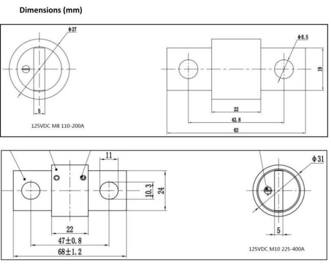 Class T Fuse Link DC125V 110A 125A 150A 175A 200A 225A 250A 300A 350A 400A with Fuse Base