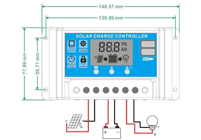 Solar Charge Controller 30A/20A/10A 12V 24V Auto with LCD Display and Double USB Solar PV Regulators Battery Chargers