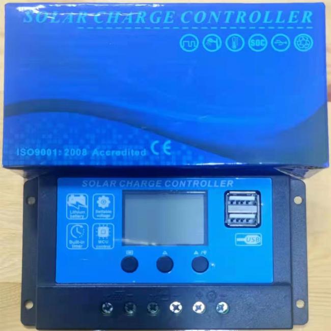 Solar Charge Controller 30A/20A/10A 12V 24V Auto with LCD Display and Double USB Solar PV Regulators Battery Chargers