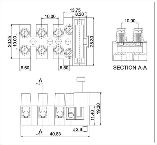 Feed Through Terminal Connectors 10mm Pitch 1p/2p/3p/4p/5p Screw-Mount Fuse Terminal Block