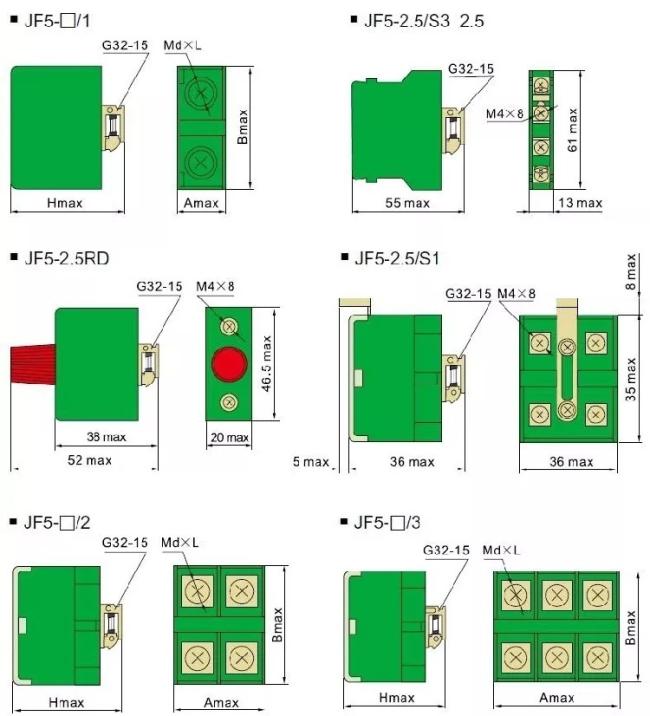 DIN Rail Type Combined Terminal Jf5-1.5/3 3p 17.5A Fixed Terminal Screw Crimping Terminal Block