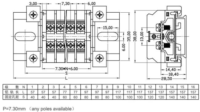 DIN Rail-Type Td Series Terminal Block 15A 20A 30A 10p 600V Combined Terminal Block Connector Board