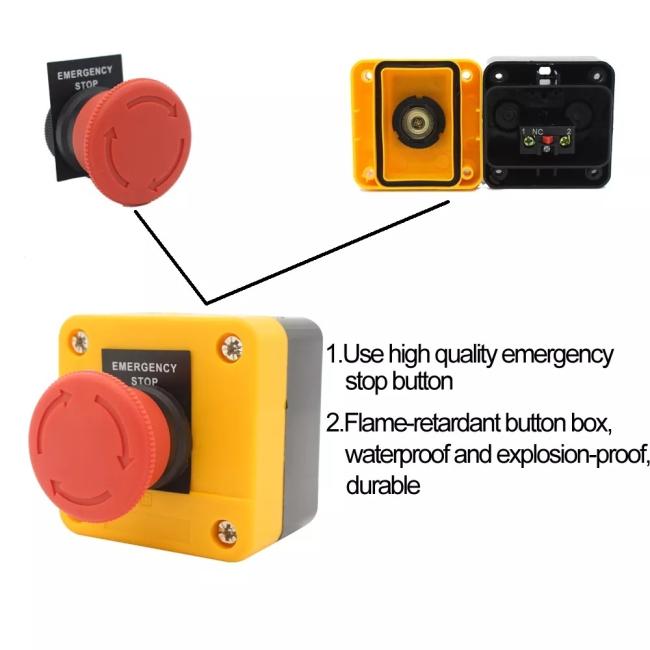 Emergency Stop Push Button Mushroom Switch Waterproof E-Stop Switch No+Nc Button Switch Box Enclosure