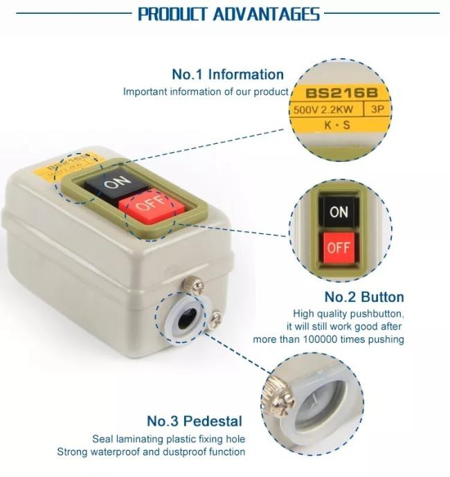 BS216b/230b/211b Power Three-Phase Push Button Switch 500V on-0FF Switch Control Station Electrical Control Box