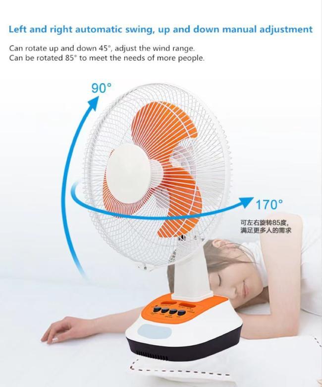 12 Inch Rechargeable Fan AC/DC Charge Table Fan Power Bank Function Solar Charge Emergency Fan with LED Lights